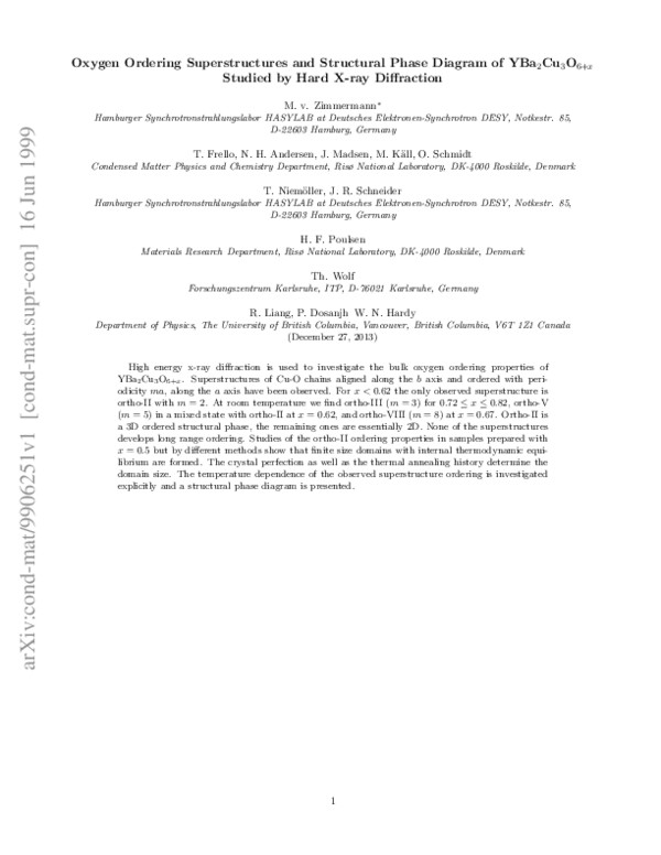 (PDF) Oxygen Ordering Superstructures and Structural Phase Diagram of YBa_2Cu_3O_{6+x} Studied ...