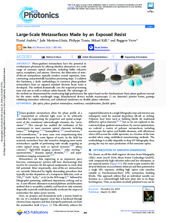 (PDF) Large-Scale Metasurfaces Made by an Exposed Resist
