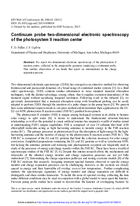 (PDF) Continuum probe two-dimensional electronic spectroscopy of the ...