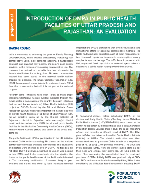 (PDF) Introduction of DMPA in public health facilities of Uttar Pradesh ...
