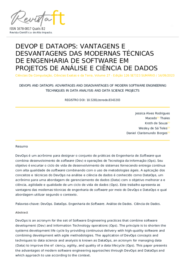 (PDF) DEVOP E DATAOPS: VANTAGENS E DESVANTAGENS DAS MODERNAS TÉCNICAS DE ENGENHARIA DE SOFTWARE ...