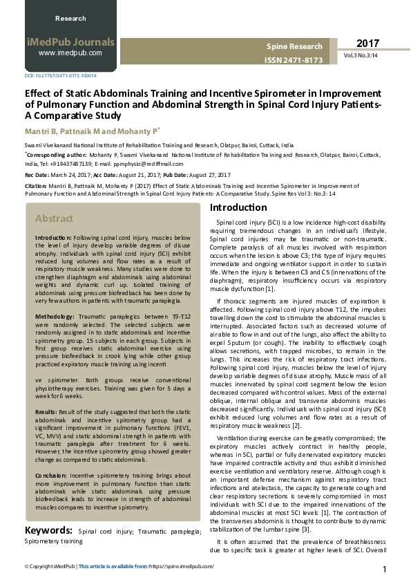 (PDF) Effect of Static Abdominals Training and Incentive Spirometer in ...