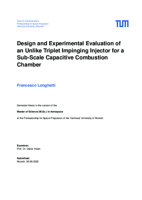 (PDF) Design and Experimental Evaluation of an Unlike Triplet Impinging ...