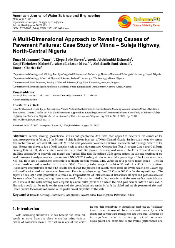 (PDF) A Multi-Dimensional Approach to Revealing Causes of Pavement Failures: Case Study of Minna ...