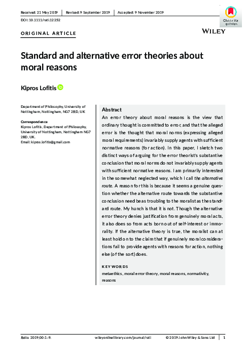 (PDF) Standard and alternative error theories about moral reasons