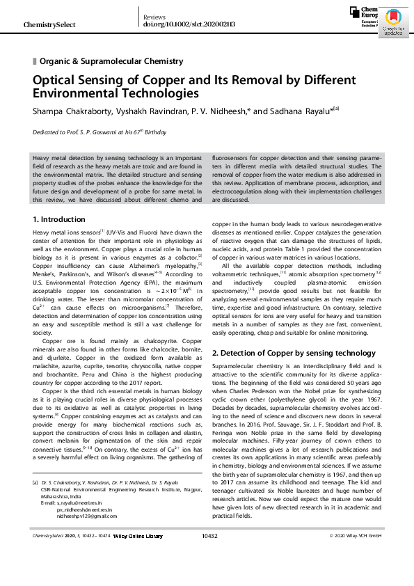 (PDF) Optical Sensing of Copper and Its Removal by Different ...