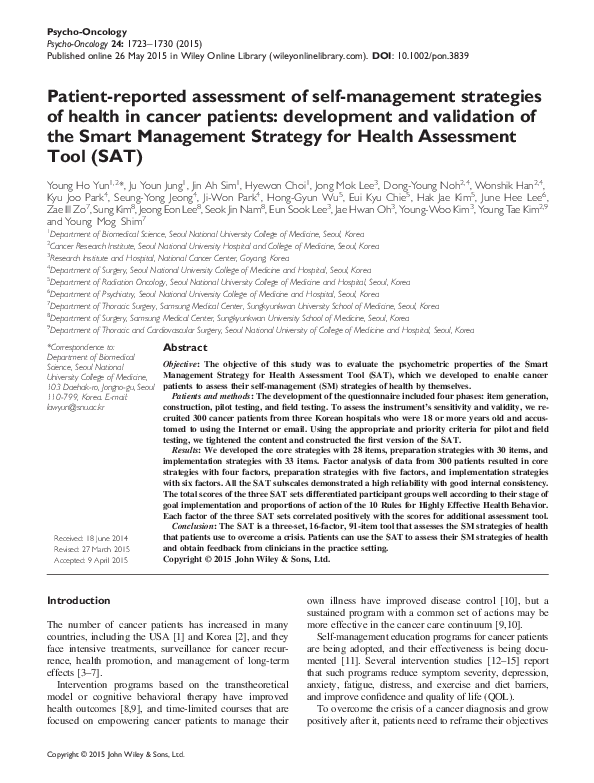 (PDF) Patient-reported assessment of self-management strategies of ...