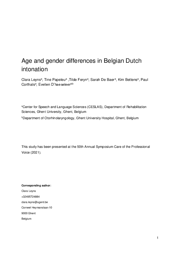 (PDF) Age and Gender Differences in Belgian Dutch Intonation