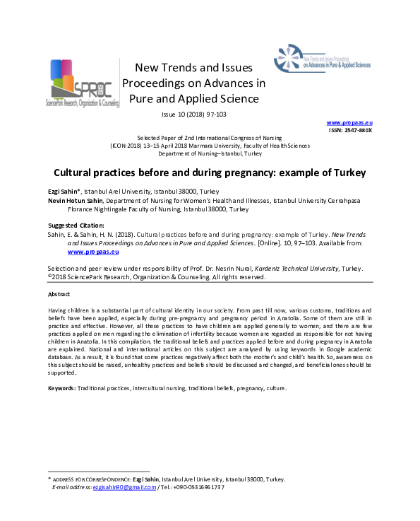 (PDF) Cultural practices before and during pregnancy: example of Turkey