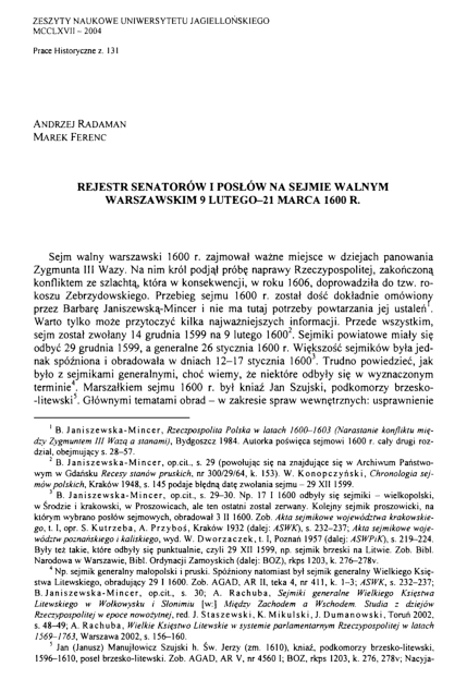 (PDF) Andrej Radaman, Marek Ferenc, Rejestr senatorów i posłów na ...