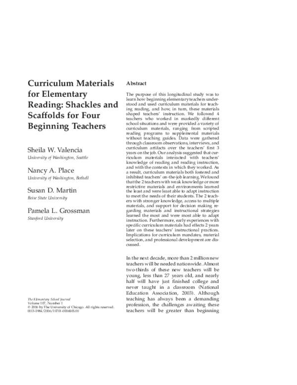(PDF) Curriculum Materials for Elementary Reading: Shackles and ...