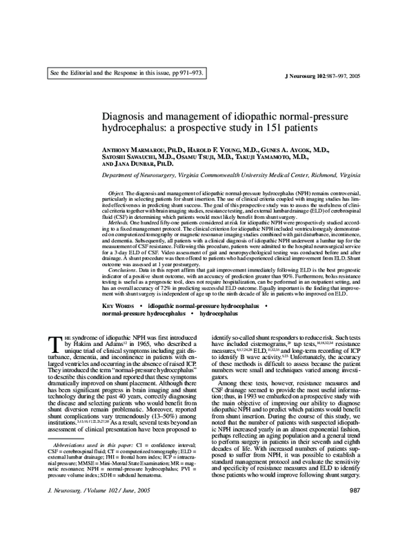 (PDF) Diagnosis and management of idiopathic normal-pressure hydrocephalus: a prospective study ...