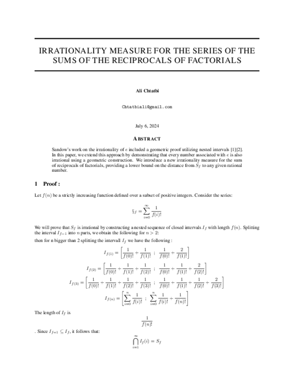 (PDF) IRRATIONALITY MEASURE FOR THE SERIES OF THE SUMS OF THE ...