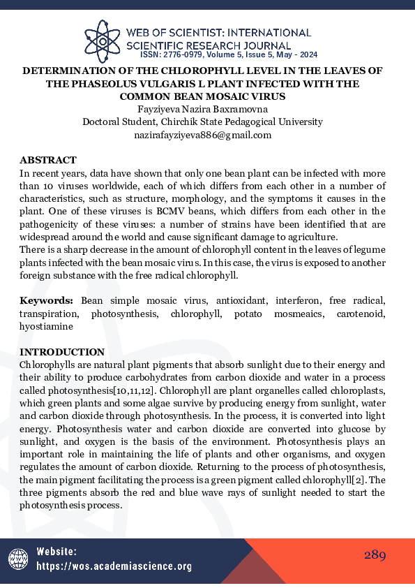 (PDF) DETERMINATION OF THE CHLOROPHYLL LEVEL IN THE LEAVES OF THE ...