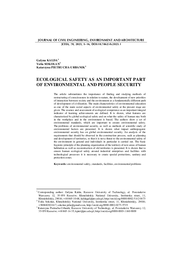 (PDF) Ecological Safety as an Important Part of Environmental and ...