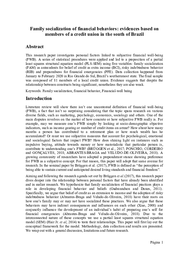 (PDF) Family socialization of financial behaviors: evidences based on ...