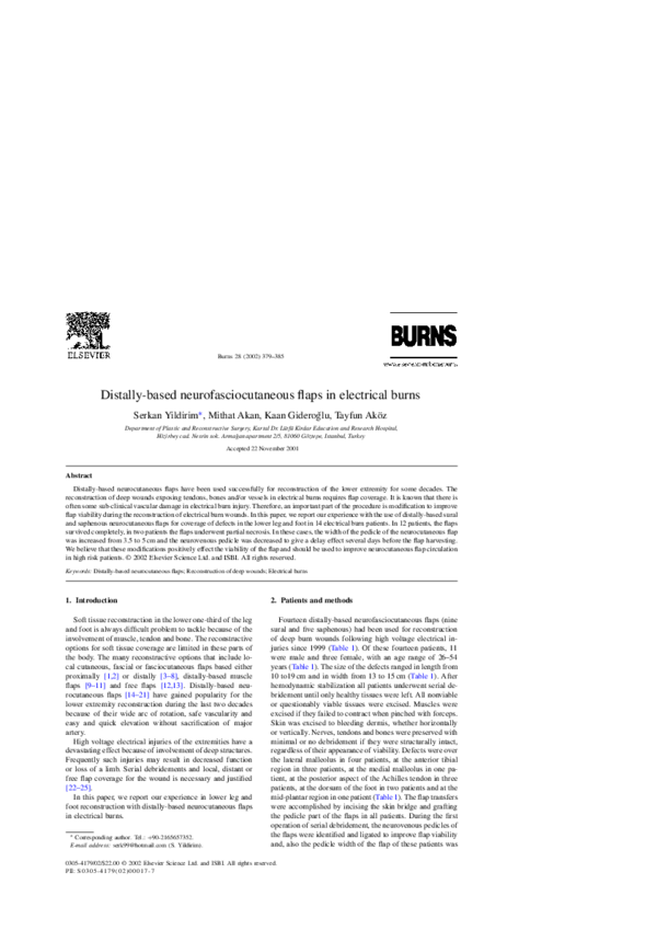 (PDF) Distally-based neurofasciocutaneous flaps in electrical burns