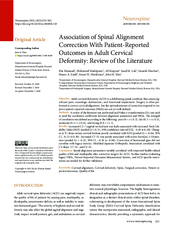 (PDF) Association of Spinal Alignment Correction With Patient-Reported Outcomes in Adult ...