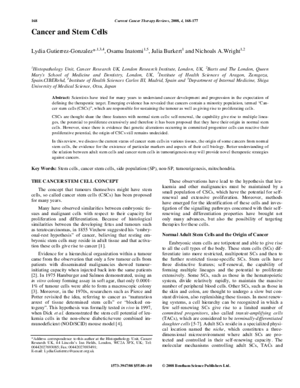 (PDF) Cancer and Stem Cells