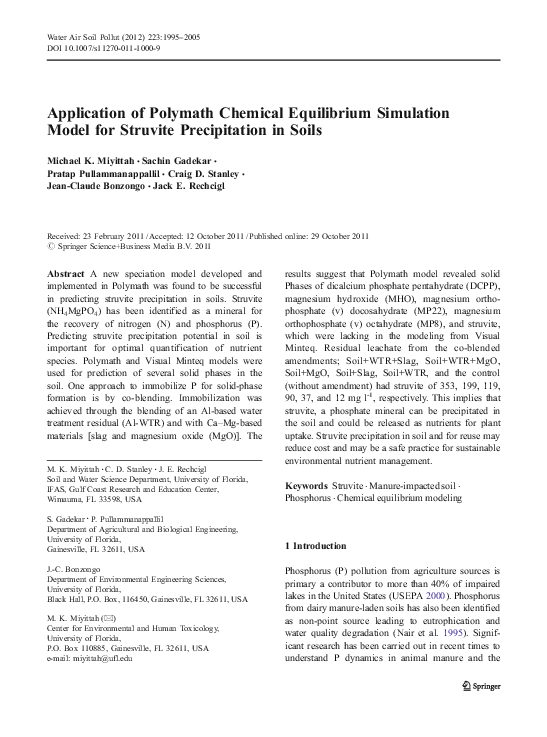 (PDF) Application of Polymath Chemical Equilibrium Simulation Model for ...
