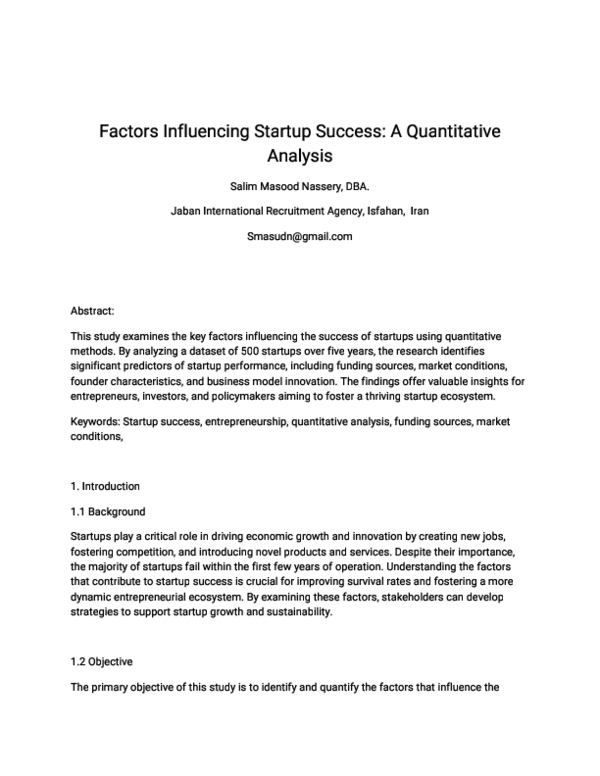 (PDF) Factors Influencing Startup Success A Quantitative Analysis