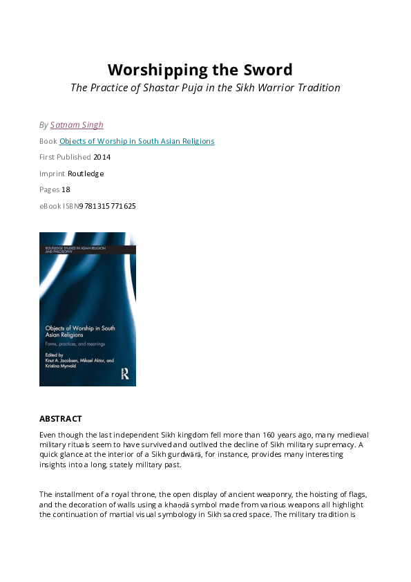 (PDF) Worshipping the Sword: The Practice of Shastar Puja in the Sikh ...