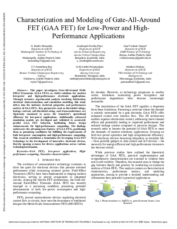 (PDF) Characterization and Modeling of Gate-All-Around FET (GAA FET) for Low-Power and High ...