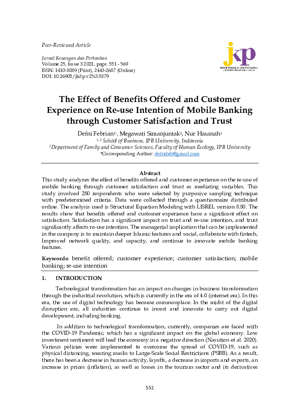 (PDF) The Effect of Benefits Offered and Customer Experience on Re-use Intention of Mobile ...