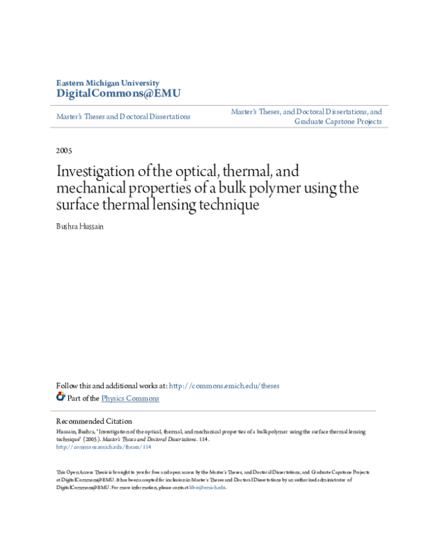 (PDF) Investigation of the optical, thermal, and mechanical properties of a bulk polymer using ...