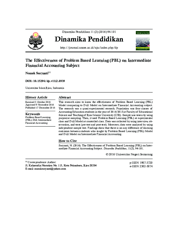 (PDF) The effectiveness of problem based learning (pbl) at intermediate ...
