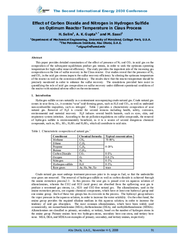 (PDF) Effect of Carbon Dioxide and Nitrogen in Hydrogen Sulfide on ...