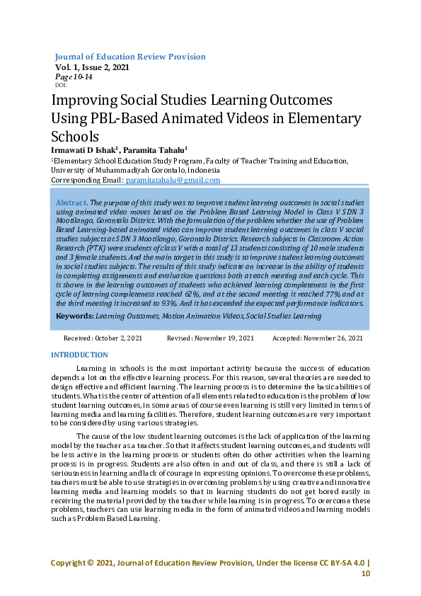 (PDF) Improving Social Studies Learning Outcomes Using PBL-Based Animated Videos in Elementary ...
