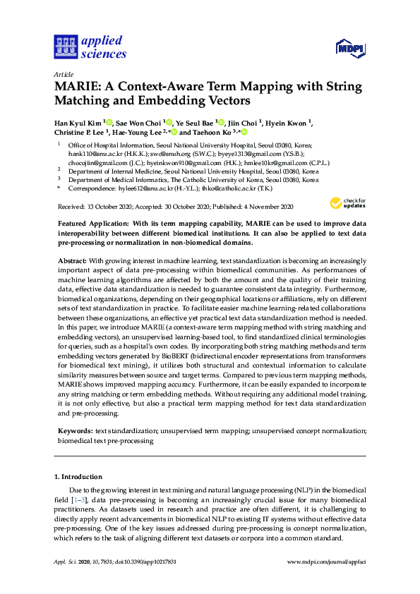 (PDF) MARIE: A Context-Aware Term Mapping with String Matching and Embedding Vectors