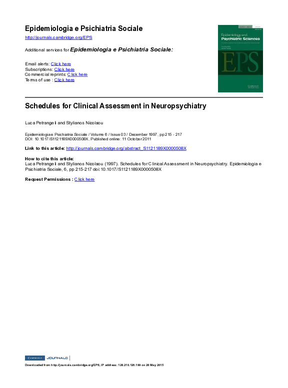 (PDF) Schedules for Clinical Assessment in Neuropsychiatry (SCAN ...