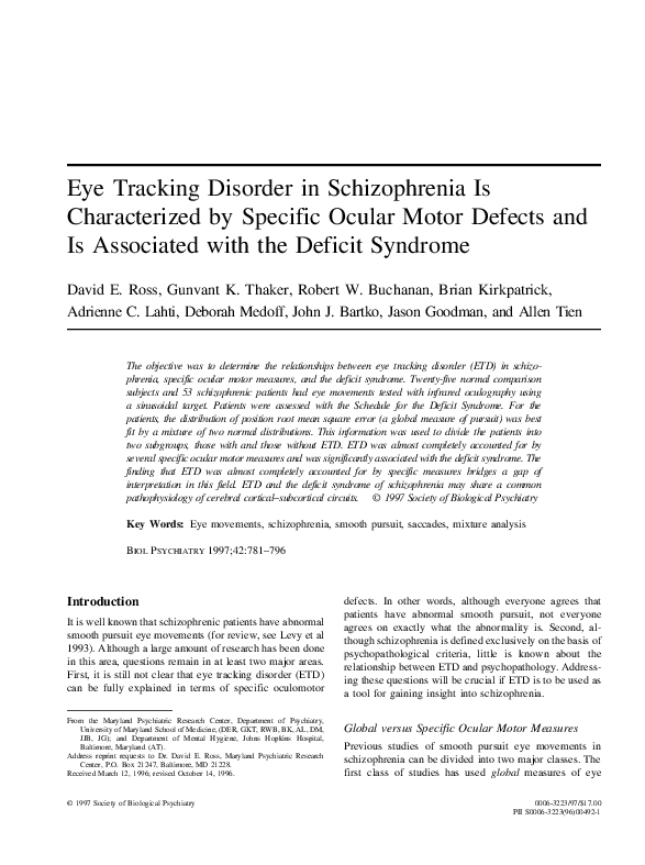 (PDF) Eye tracking disorder in schizophrenia is characterized by ...