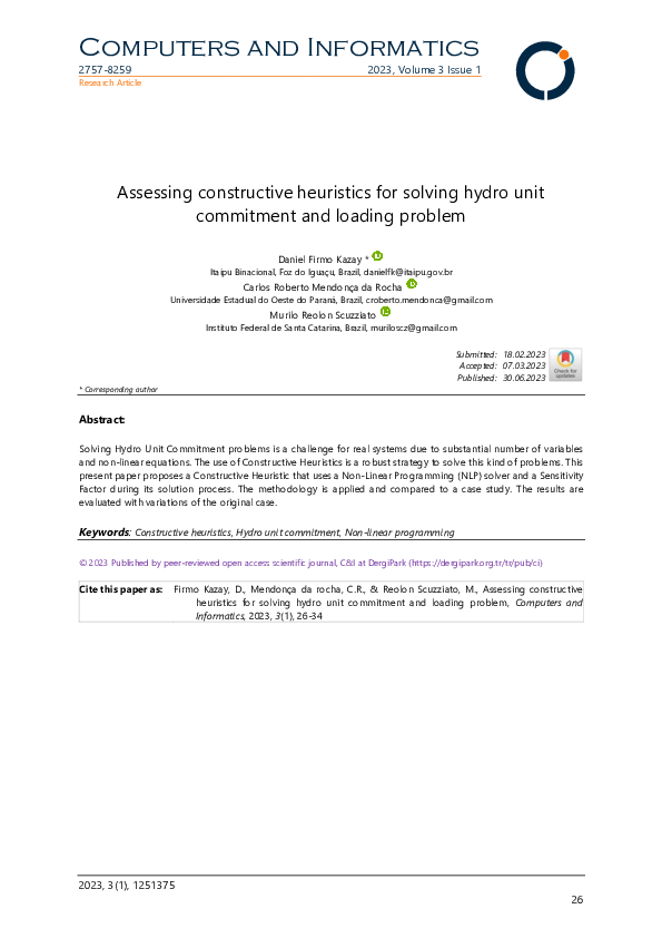 Pdf Assessing Constructive Heuristics For Solving Hydro Unit Commitment And Loading Problem