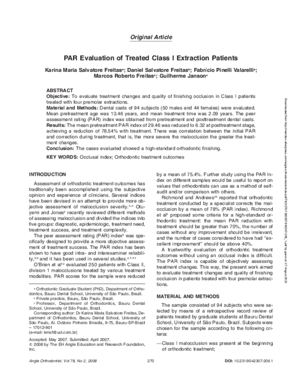 (PDF) PAR Evaluation of Treated Class I Extraction Patients
