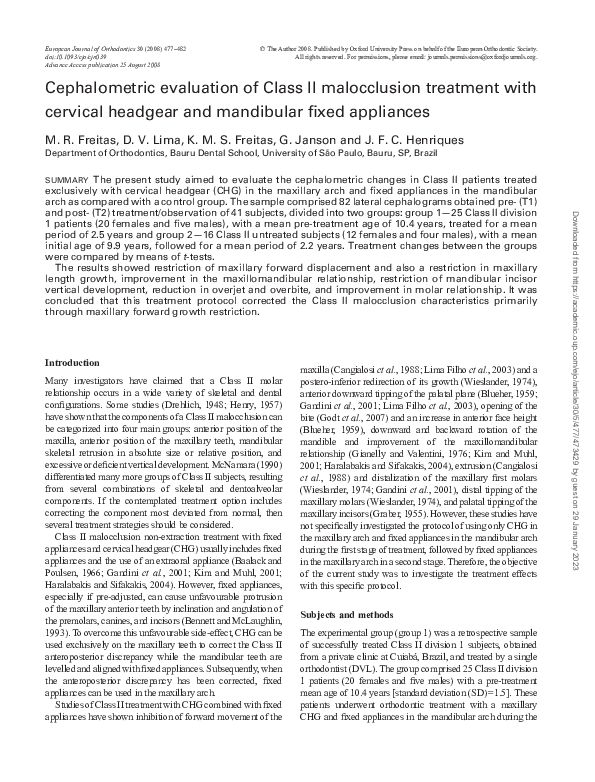(PDF) Cephalometric evaluation of Class II malocclusion treatment with ...