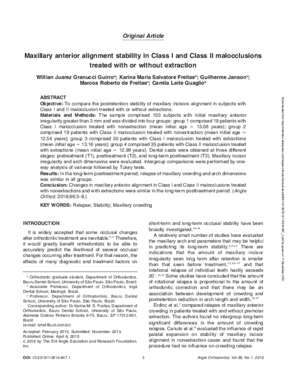 (PDF) Maxillary anterior alignment stability in Class I and Class II ...