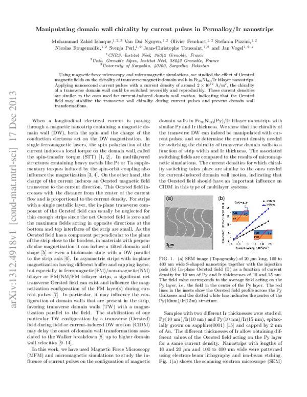 (PDF) Manipulating domain wall chirality by current pulses in Permalloy ...