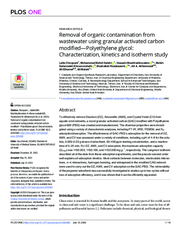(PDF) Removal of organic contamination from wastewater using granular ...