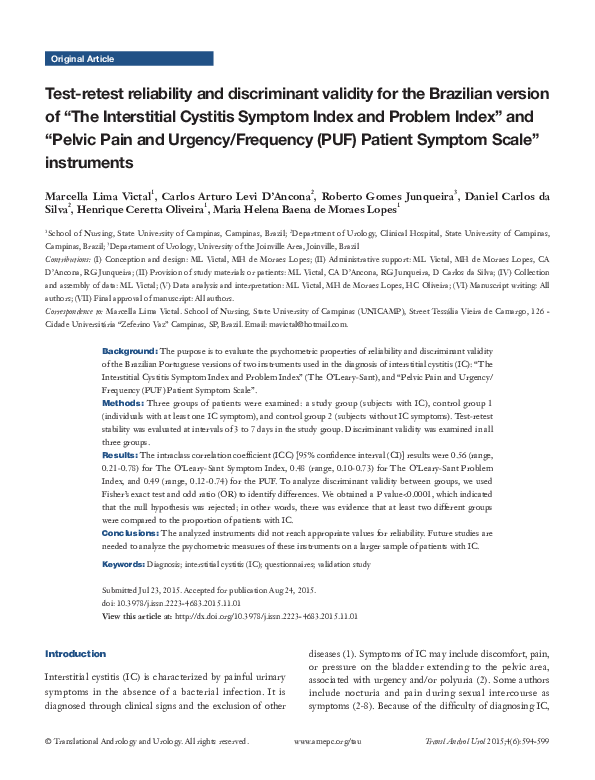 (PDF) Test-retest reliability and discriminant validity for the ...