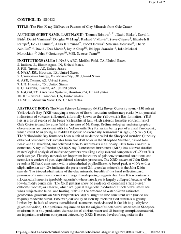 (PDF) The First X-ray Diffraction Patterns of Clay Minerals from Gale ...