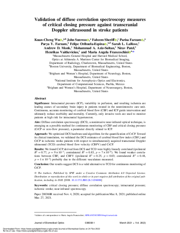 (PDF) Validation of diffuse correlation spectroscopy measures of critical closing pressure ...