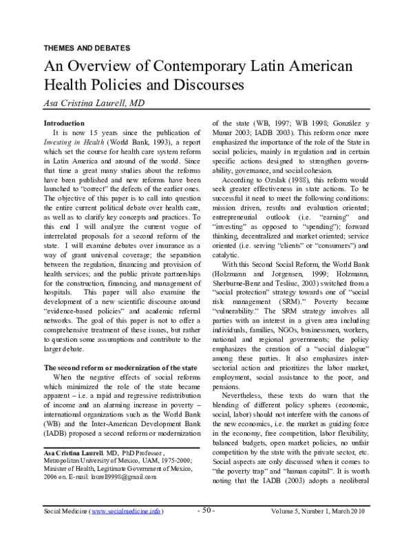 (PDF) An Overview of Latin American Health Policies and Debates