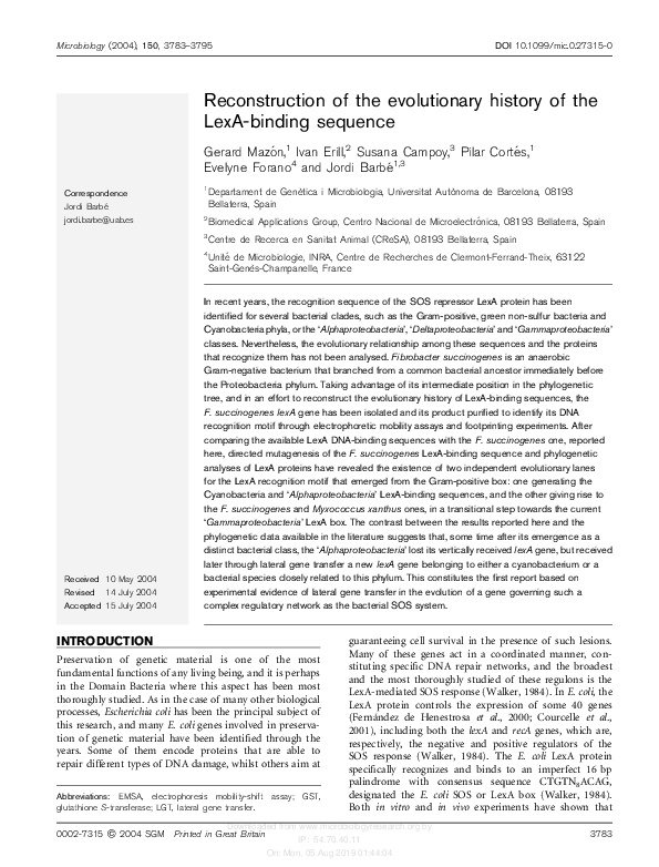 (PDF) Reconstruction of the evolutionary history of the LexA-binding ...