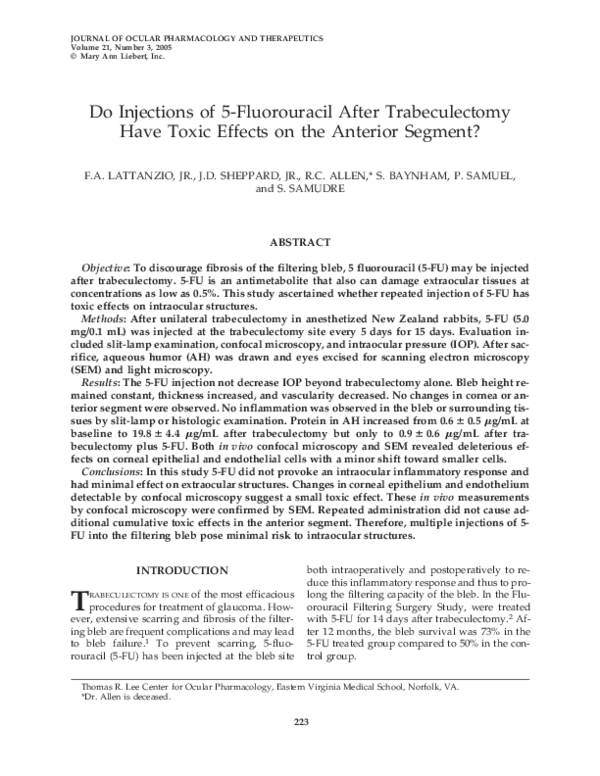 (PDF) Do Injections of 5-Fluorouracil After Trabeculectomy Have Toxic ...
