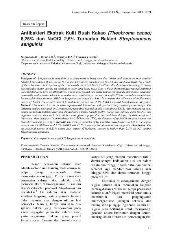 (PDF) Antibakteri Ekstrak Kulit Buah Kakao (Theobroma cacao) 6,25% dan NaOCl 2,5% Terhadap ...