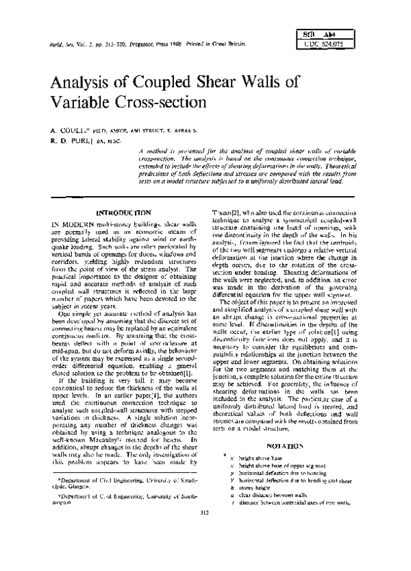 (PDF) Analysis of coupled shear walls of variable cross-section