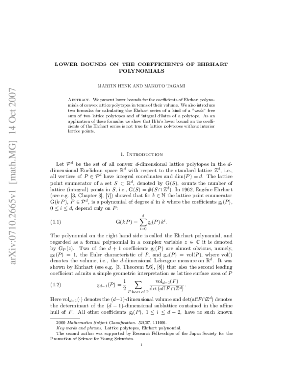 (PDF) Lower bounds on the coefficients of Ehrhart polynomials